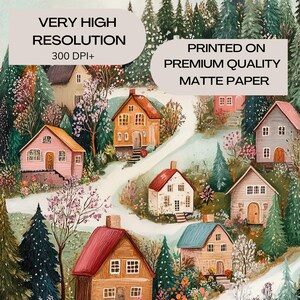 Rustic Spring Village Painting, Cute Spring Home Decor, Colorful Houses ...