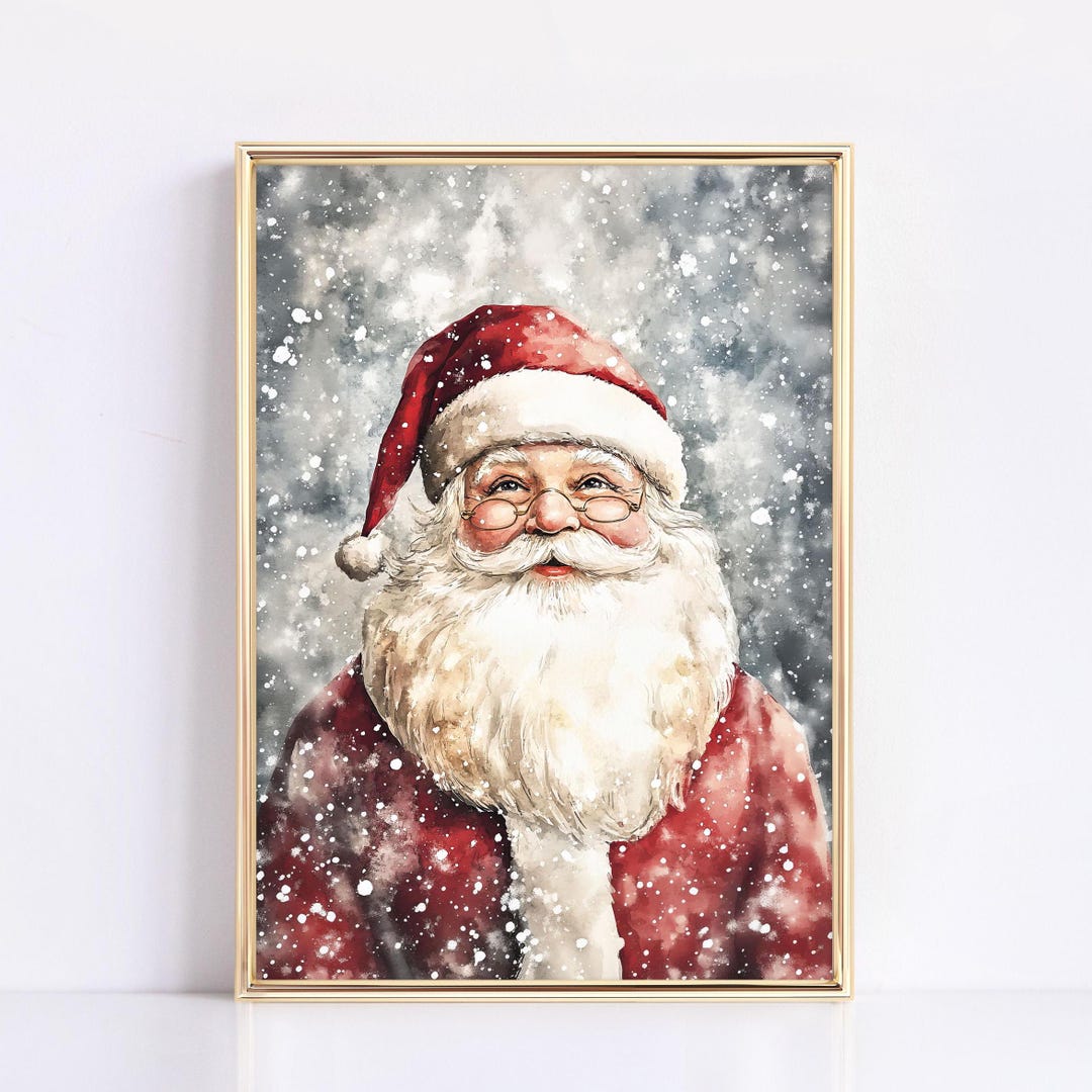 Traditional Santa Claus Painting Physical Wall Art Vintage Santa ...