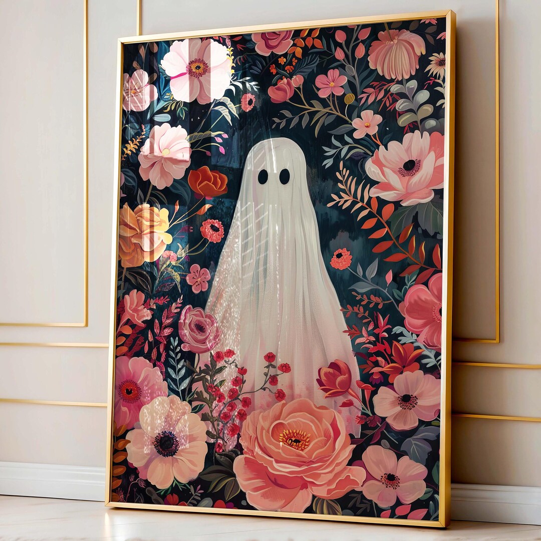 Ghost Painting Flowers Aesthetic Fall Print Spookie Ghost Botanical ...
