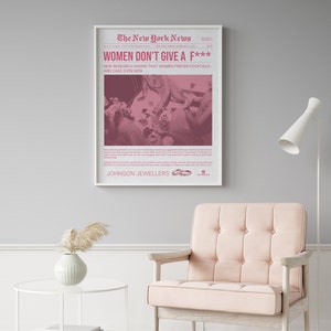 Trendy Newspaper Print, Pink Newspaper Poster, Bar Cart Wall Art ...