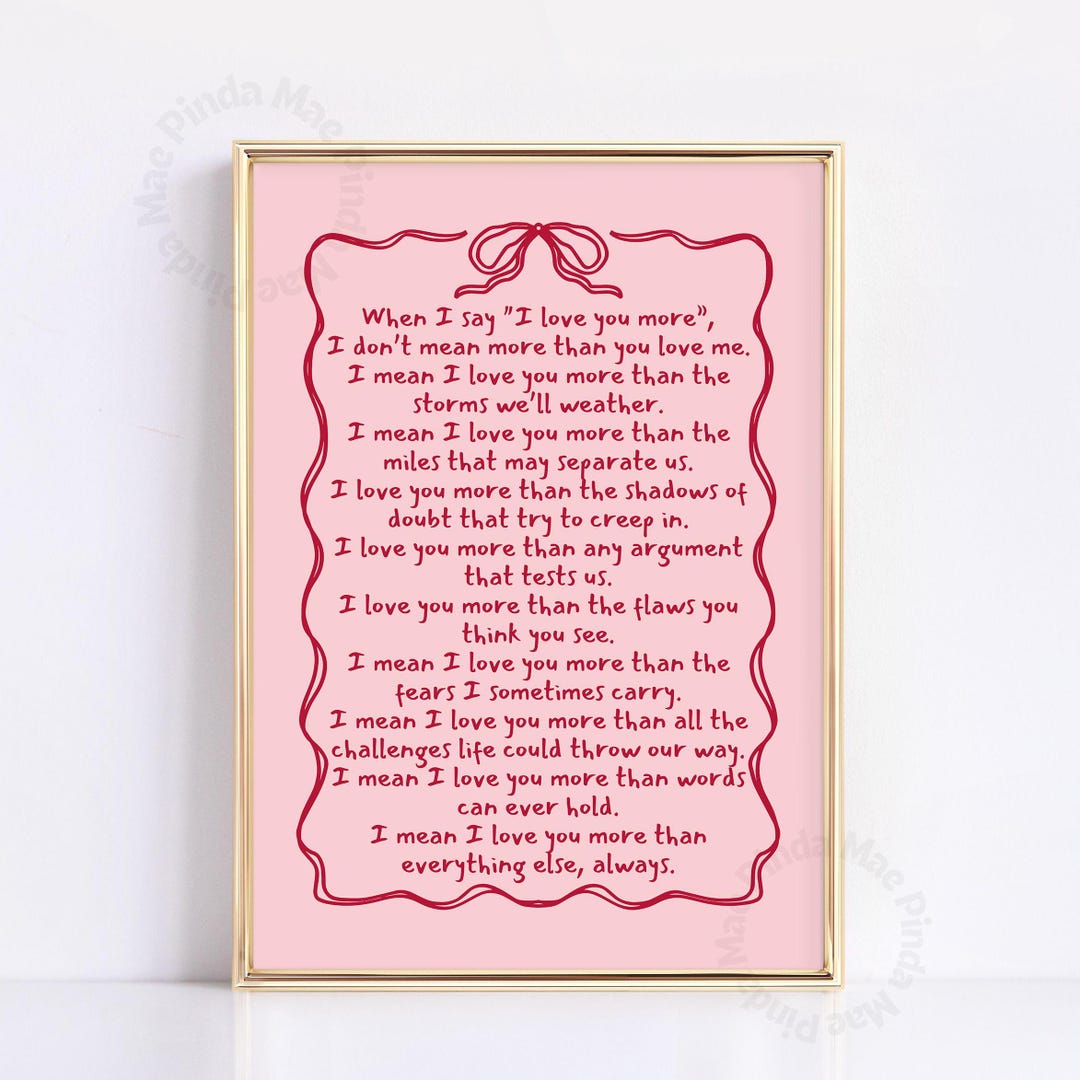 I Love You More Love Poem Valentines Printable, Valentines Day Gift ...