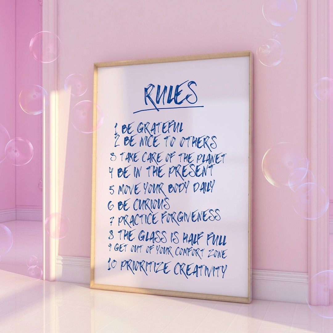 Rules Poster, Motivates Inspires, Blue Preppy Aesthetics, Preppy Dorm ...