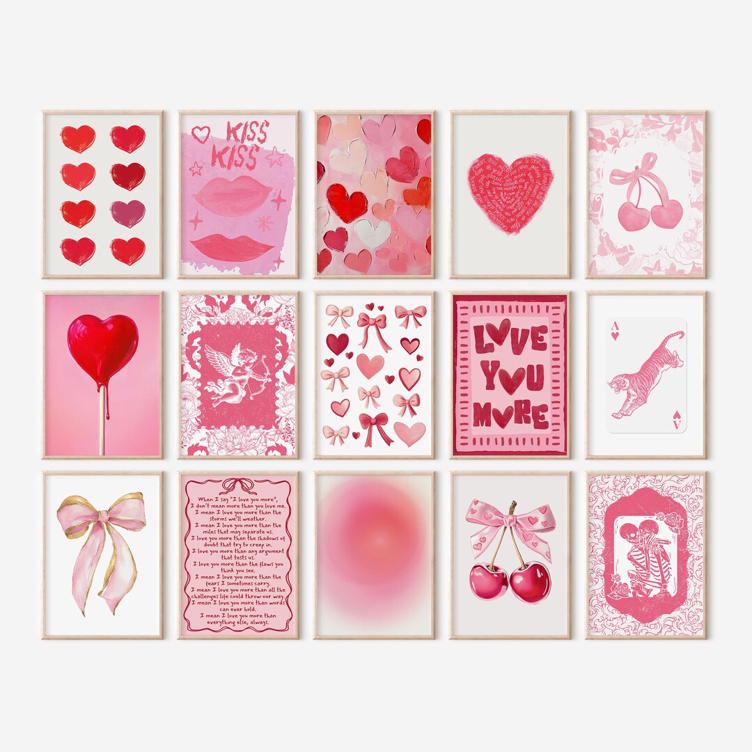 Bundle of 15 Pink Valentines Day Prints, Printable Valentines Art ...