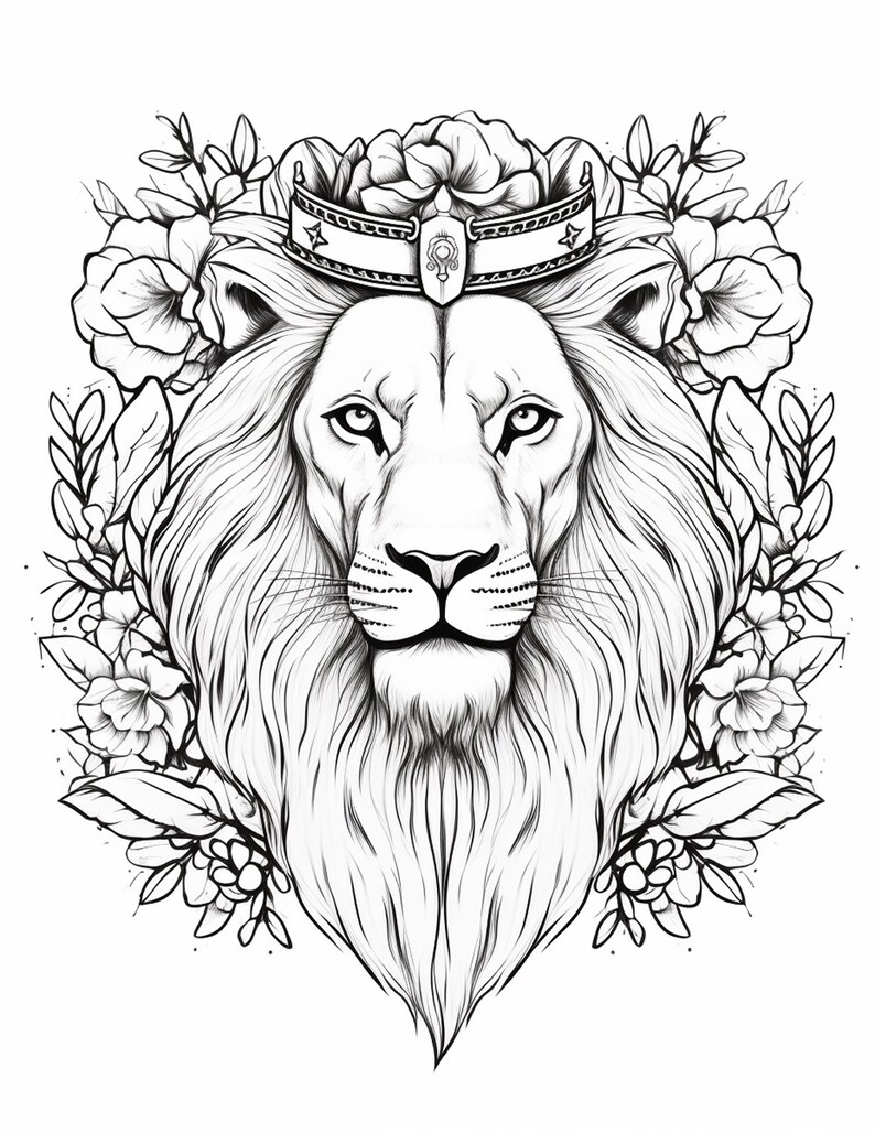 Lion Coloring Pages for Adults: 100 Exquisite Designs Instant Download ...