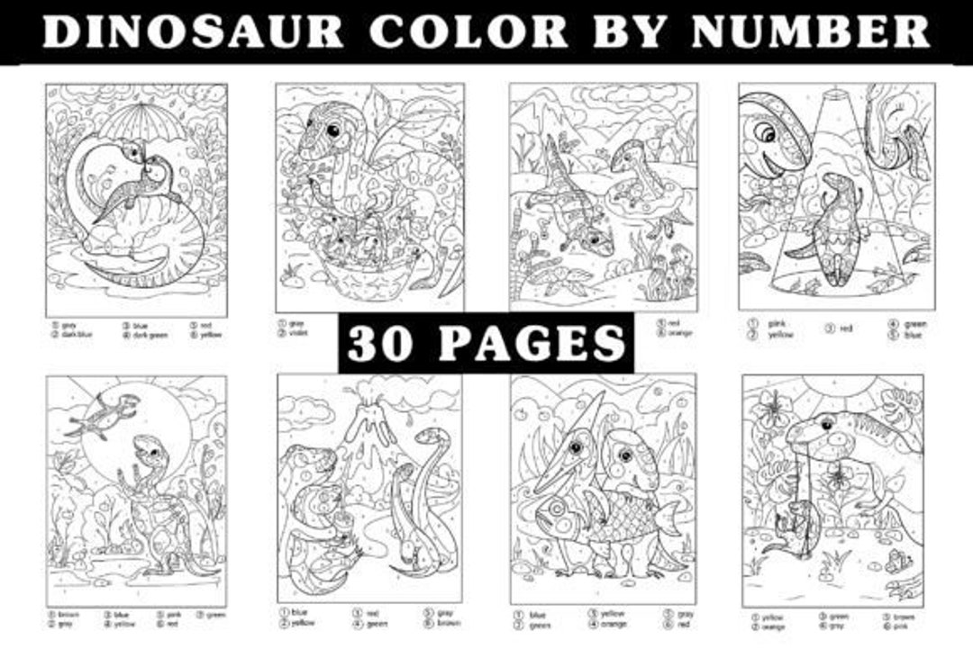 Jurassic Journey: Dinosaur Color by Number for Adults Printable PDF ...