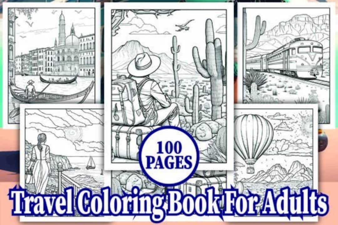 Printable Travel Coloring Book Pages for Adults Relaxing Art Therapy - Etsy