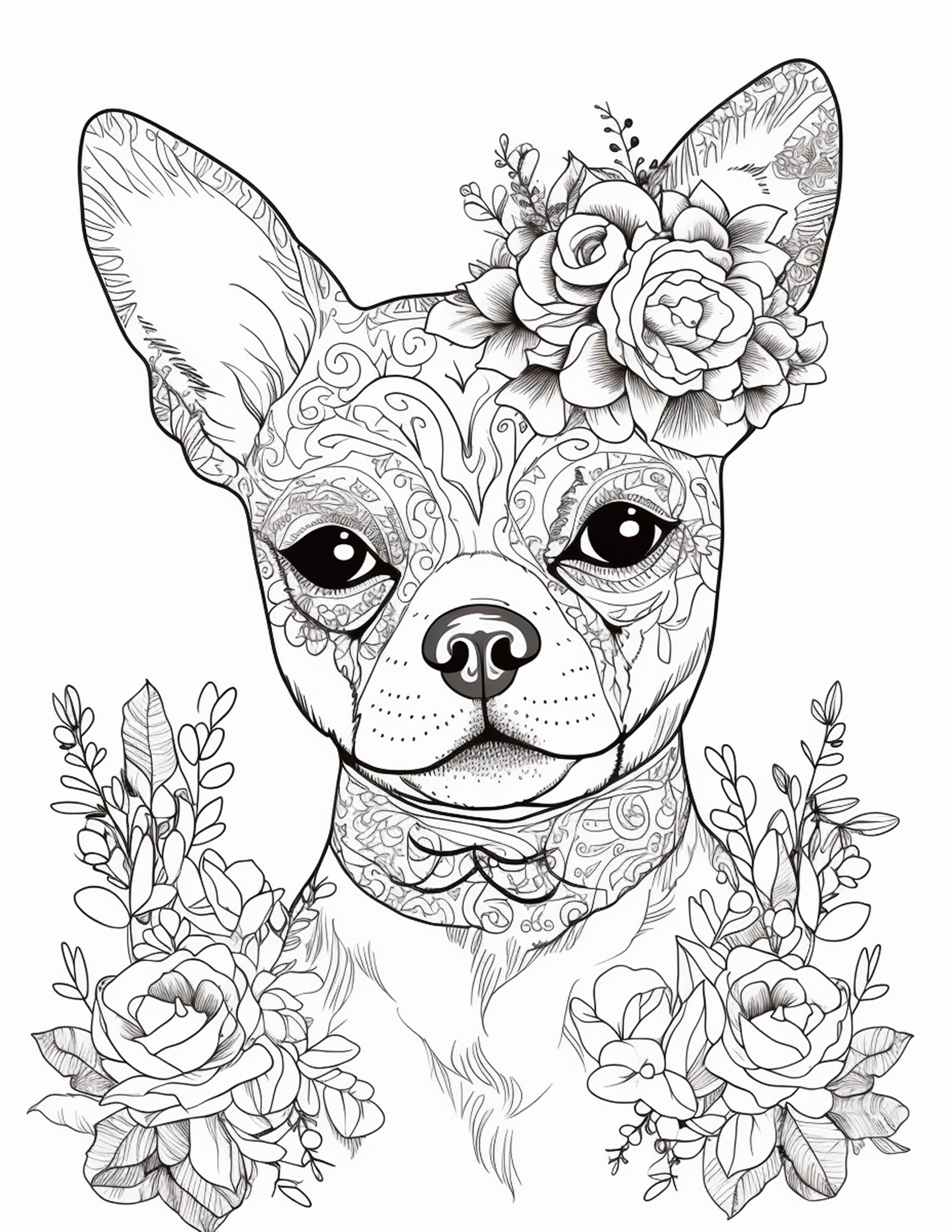 Exquisite Floral Canine Coloring Pages for Adults Instant Download - Etsy