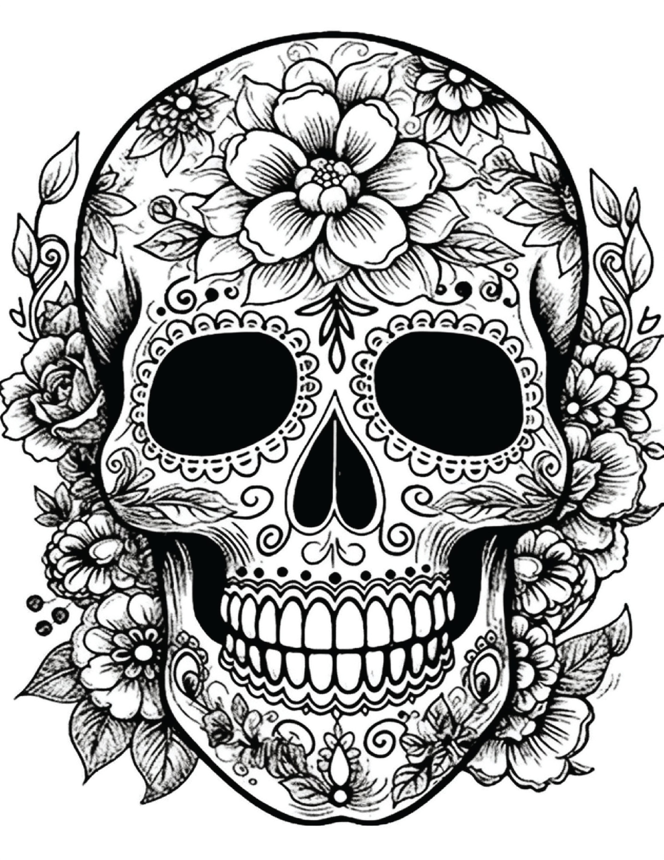 200 Adults Sugar Skull Coloring Pages Printable Day of the Dead Art ...