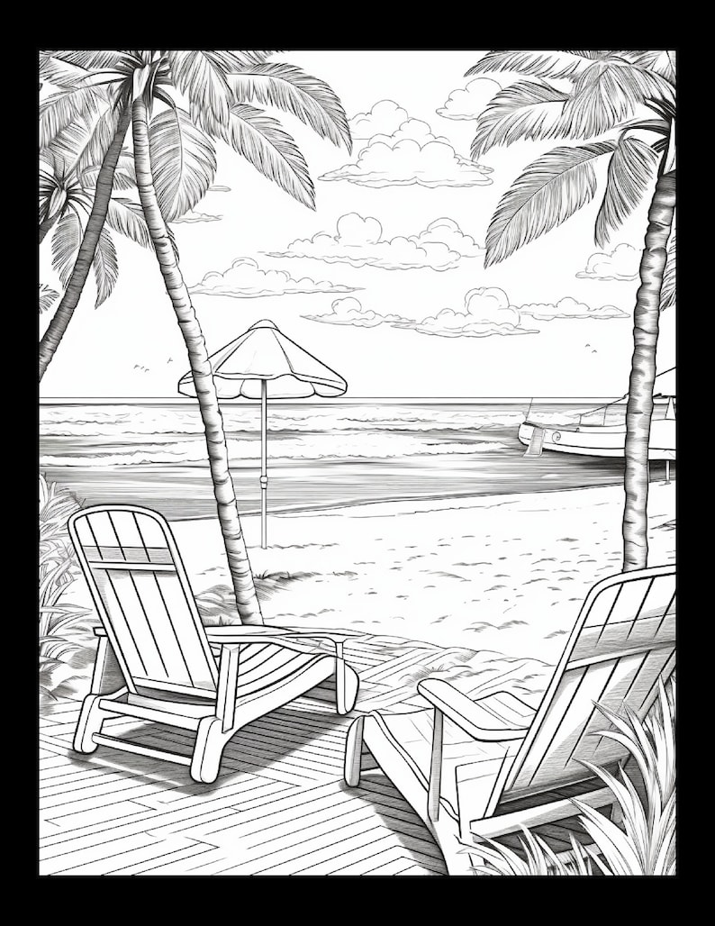 Summer Beach Scenes Coloring Pages: 100 Printable Digital Art - Etsy