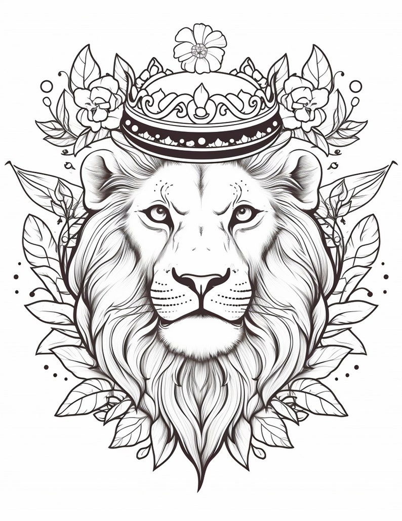 Lion Coloring Pages for Adults: 100 Exquisite Designs Instant Download ...
