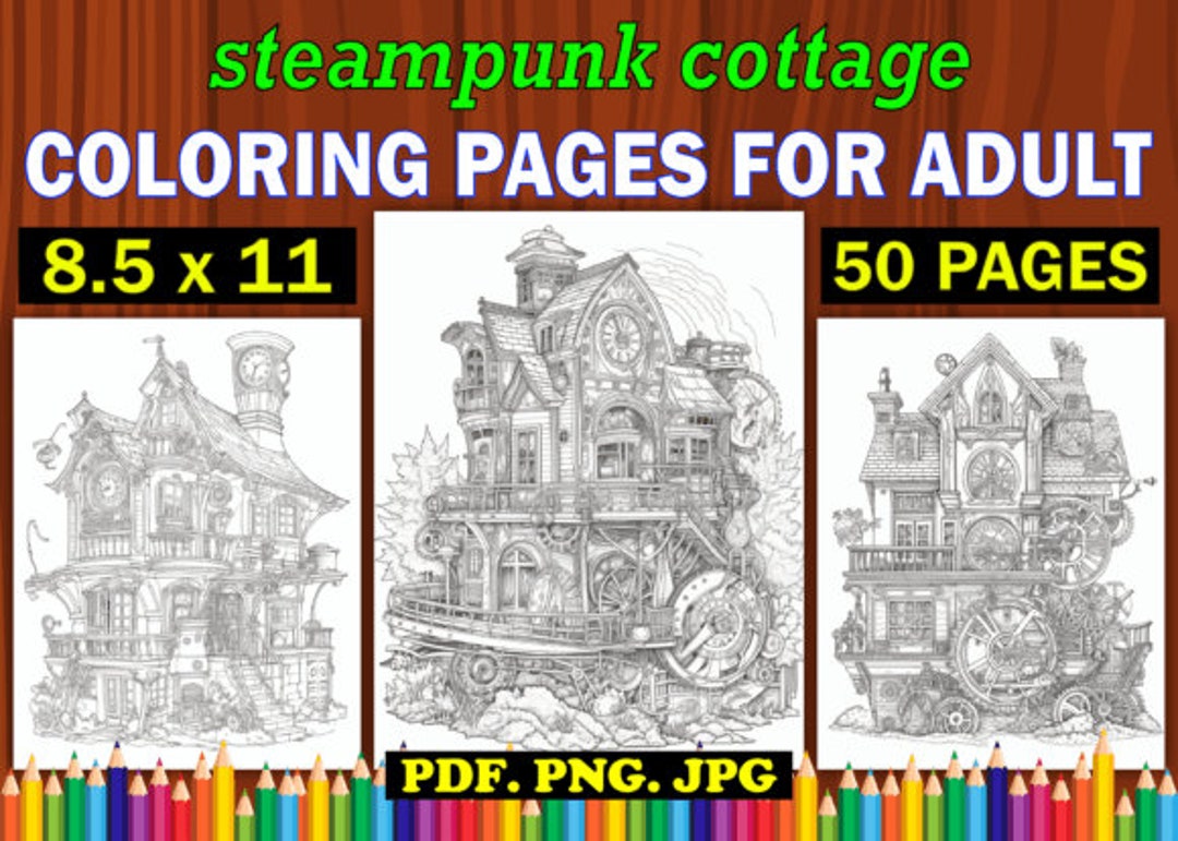 Vintage-inspired Steampunk Cottage Coloring Pages Instant - Etsy