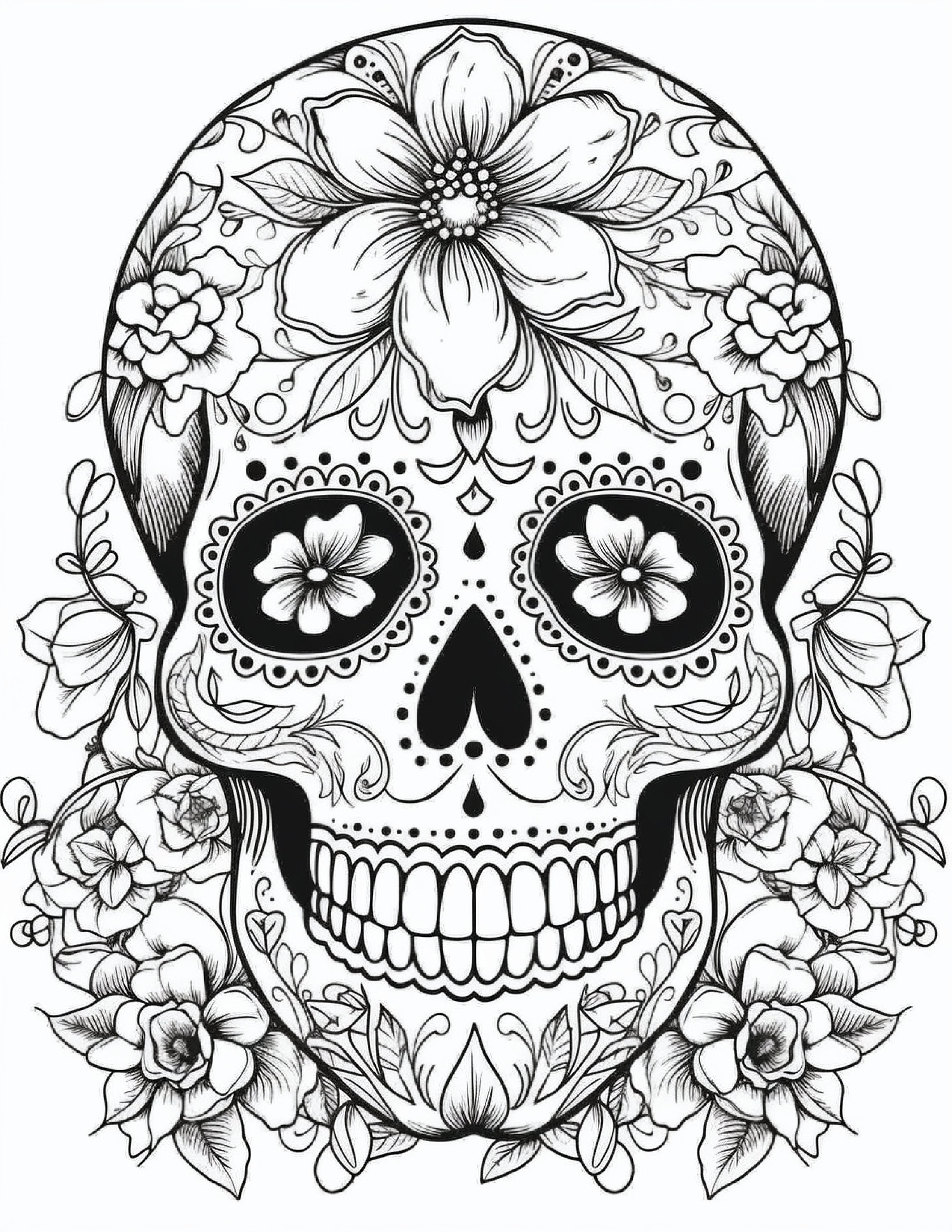 200 Adults Sugar Skull Coloring Pages Printable Day of the Dead Art ...