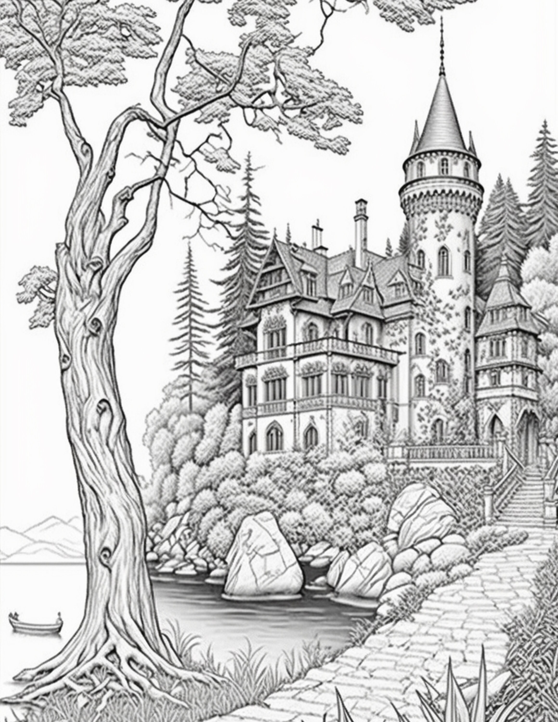 Enchanting Castle Coloring Page for Adults Instant Download Printable ...