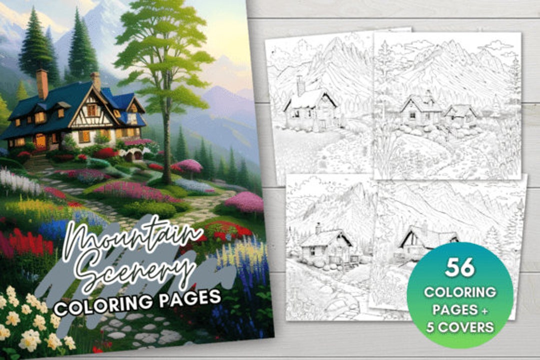 Mountain Scenery Coloring Pages Printable Nature-inspired Art for ...