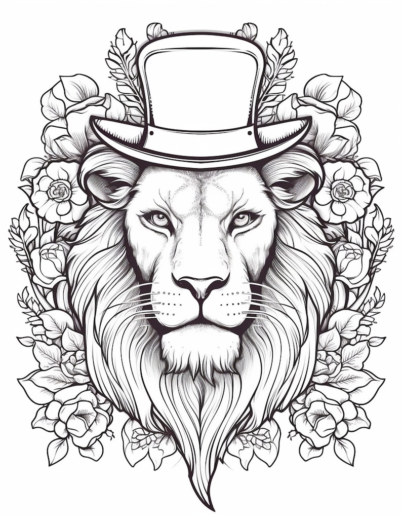 Lion Coloring Pages for Adults: 100 Exquisite Designs Instant Download ...