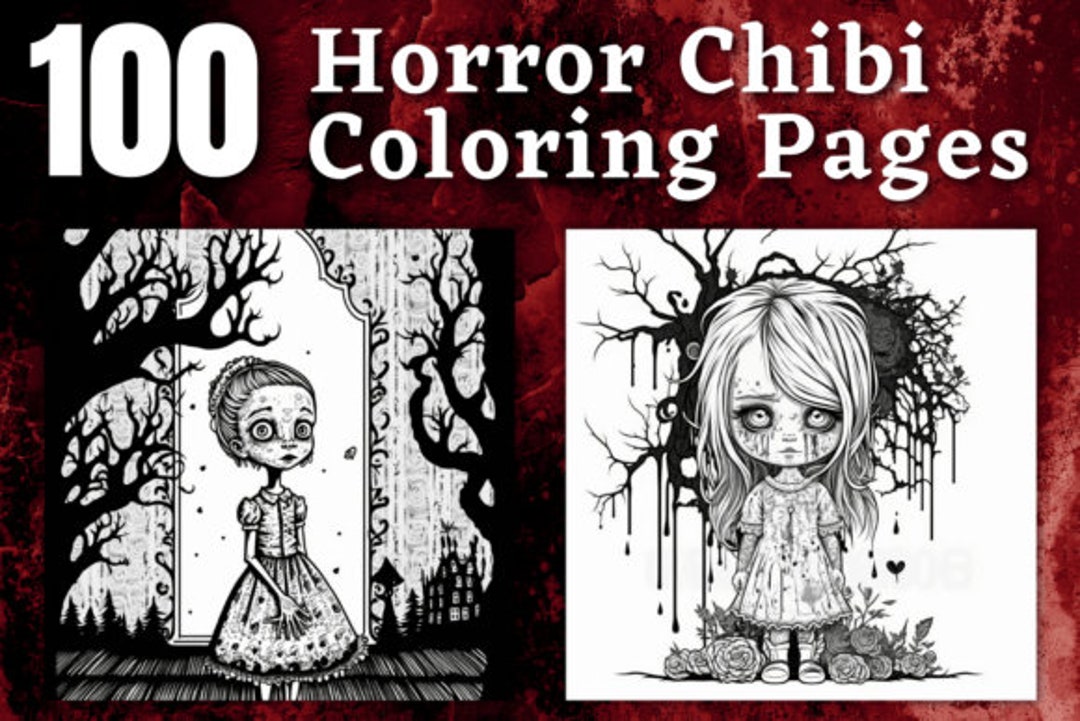 100 Horror Chibi Coloring Pages Instant Download Halloween Coloring ...