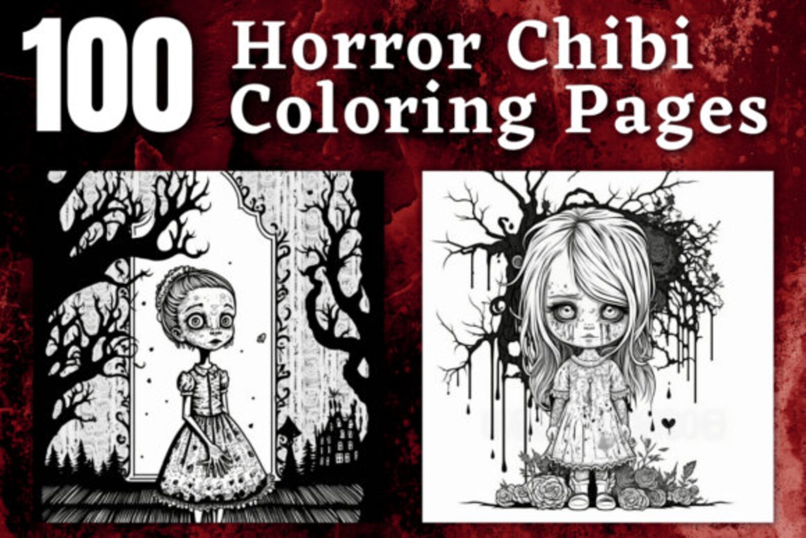 100 Horror Chibi Coloring Pages Instant Download Halloween Coloring ...