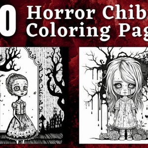 100 Horror Chibi Coloring Pages Instant Download Halloween Coloring ...