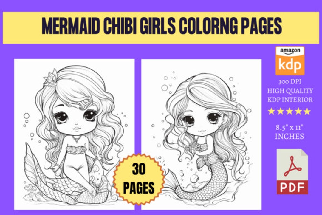 Enchanting Mermaid Chibi Girls Coloring Pages Instant Download ...