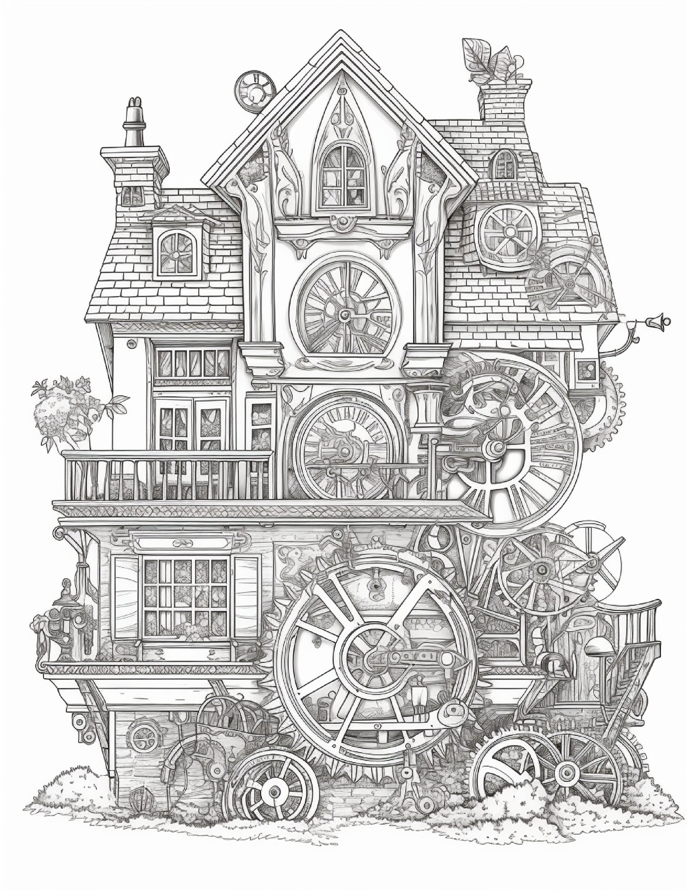 Vintage-inspired Steampunk Cottage Coloring Pages Instant - Etsy
