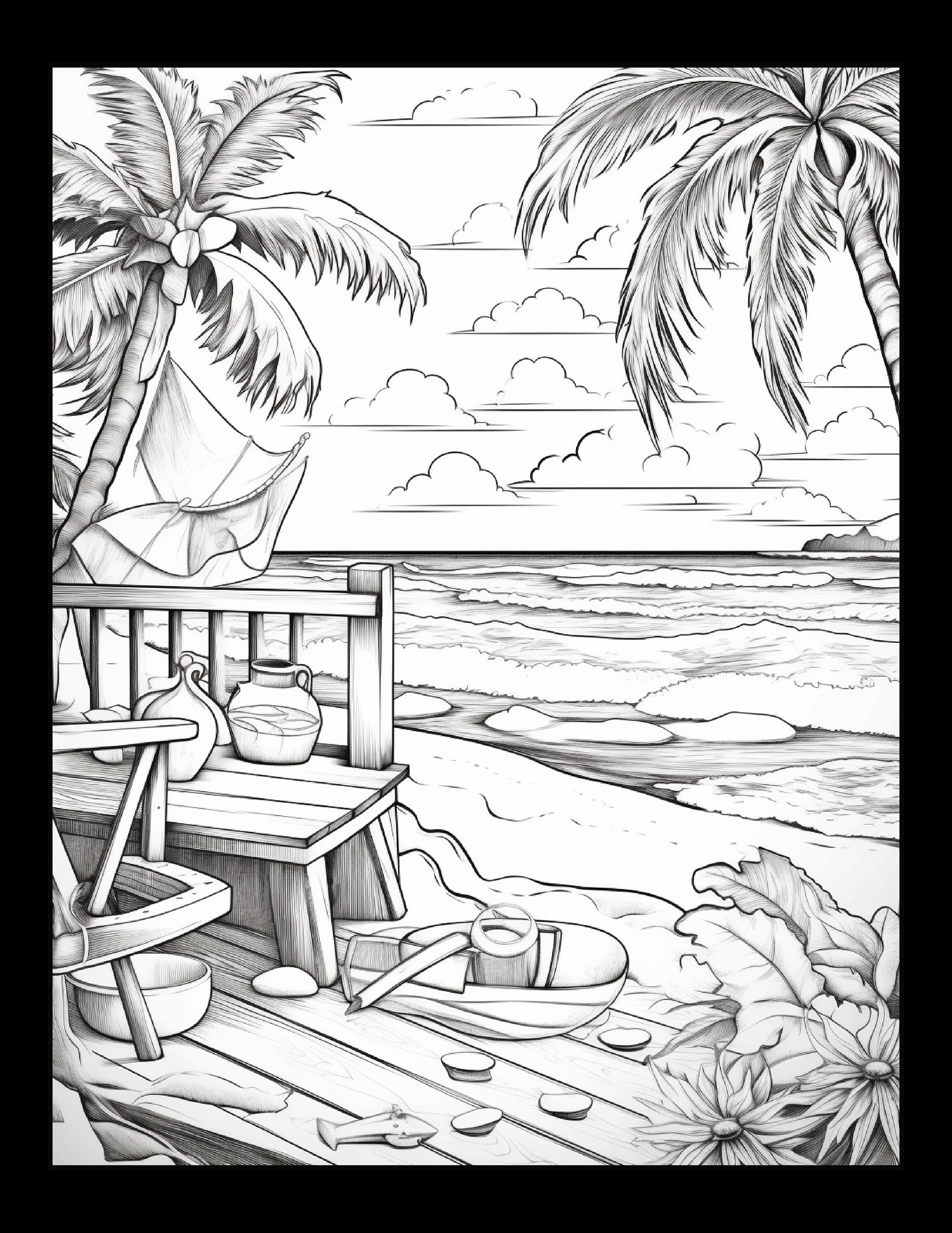 Summer Beach Scenes Coloring Pages: 100 Printable Digital Art - Etsy