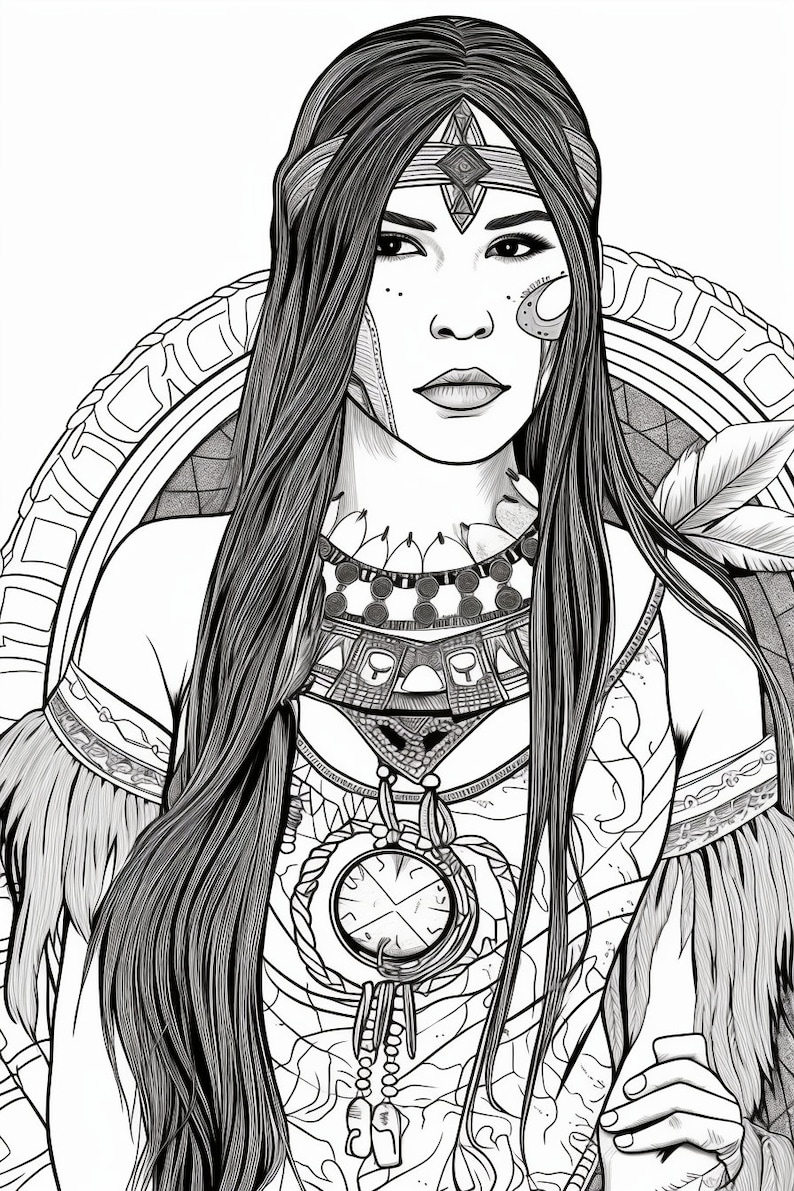 Authentic Native American Woman Coloring Pages Instant - Etsy