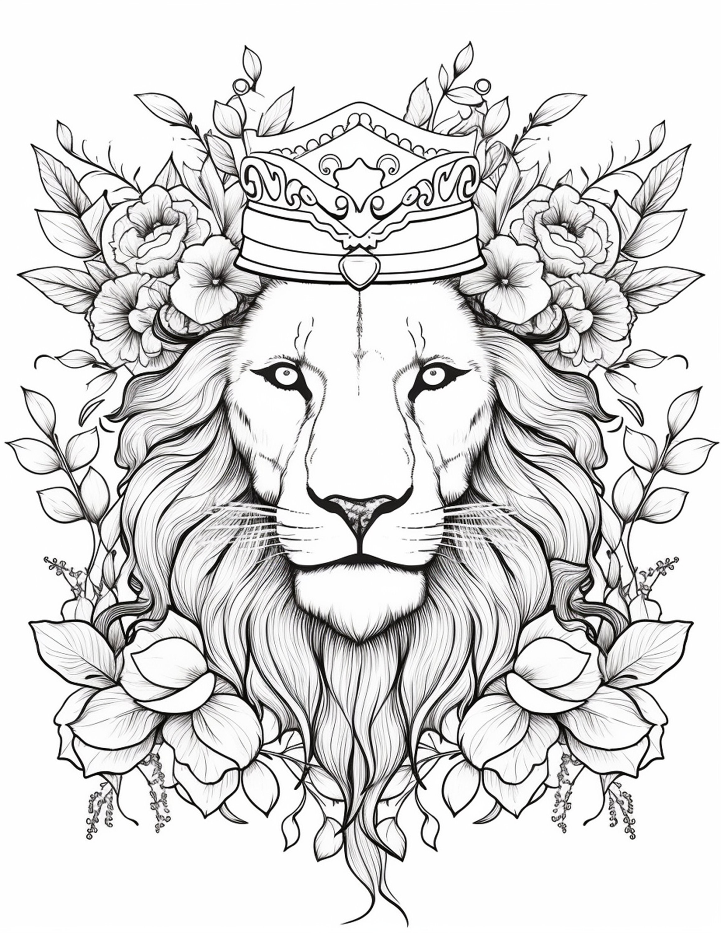 Lion Coloring Pages for Adults: 100 Exquisite Designs Instant Download ...