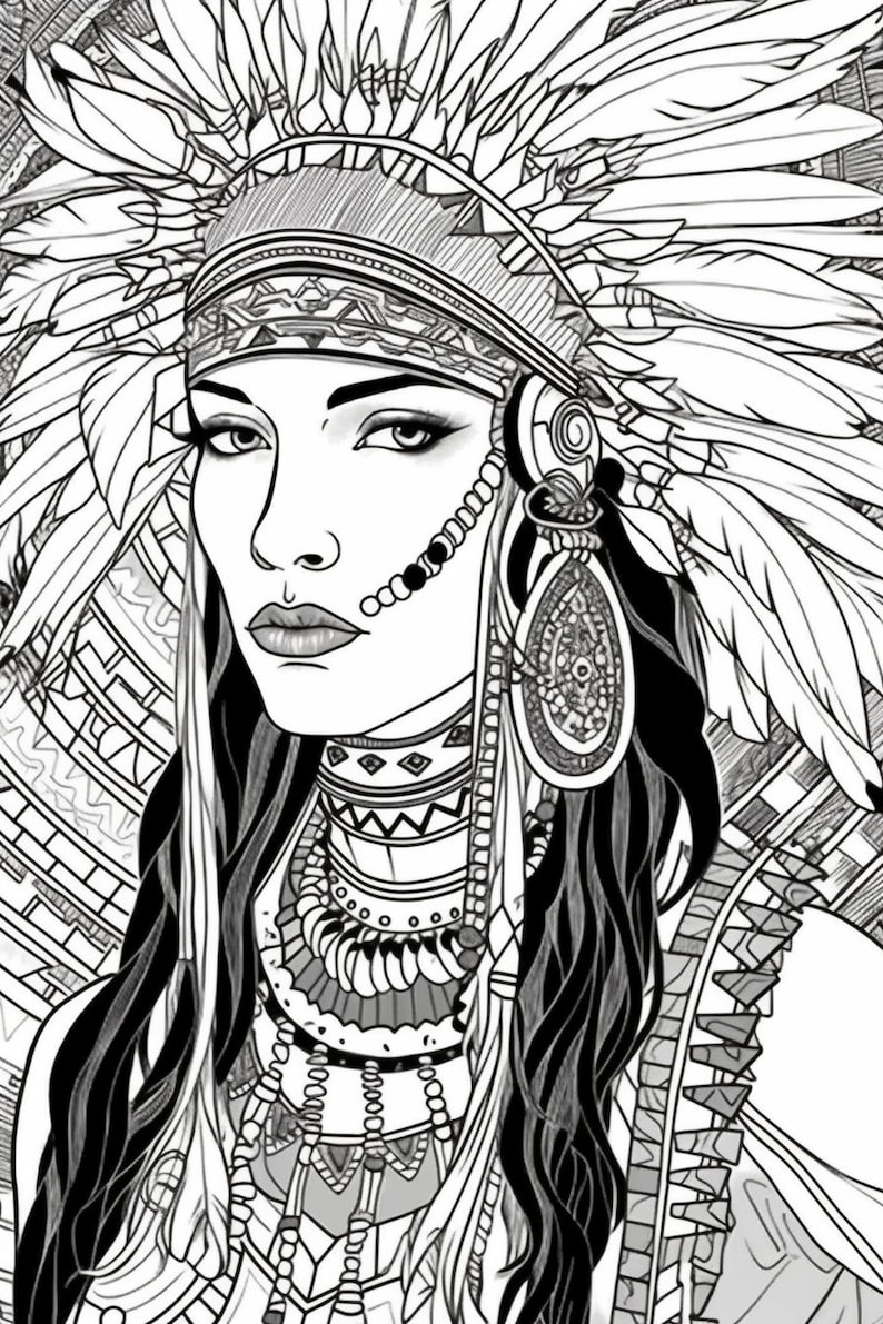 Authentic Native American Woman Coloring Pages Instant - Etsy