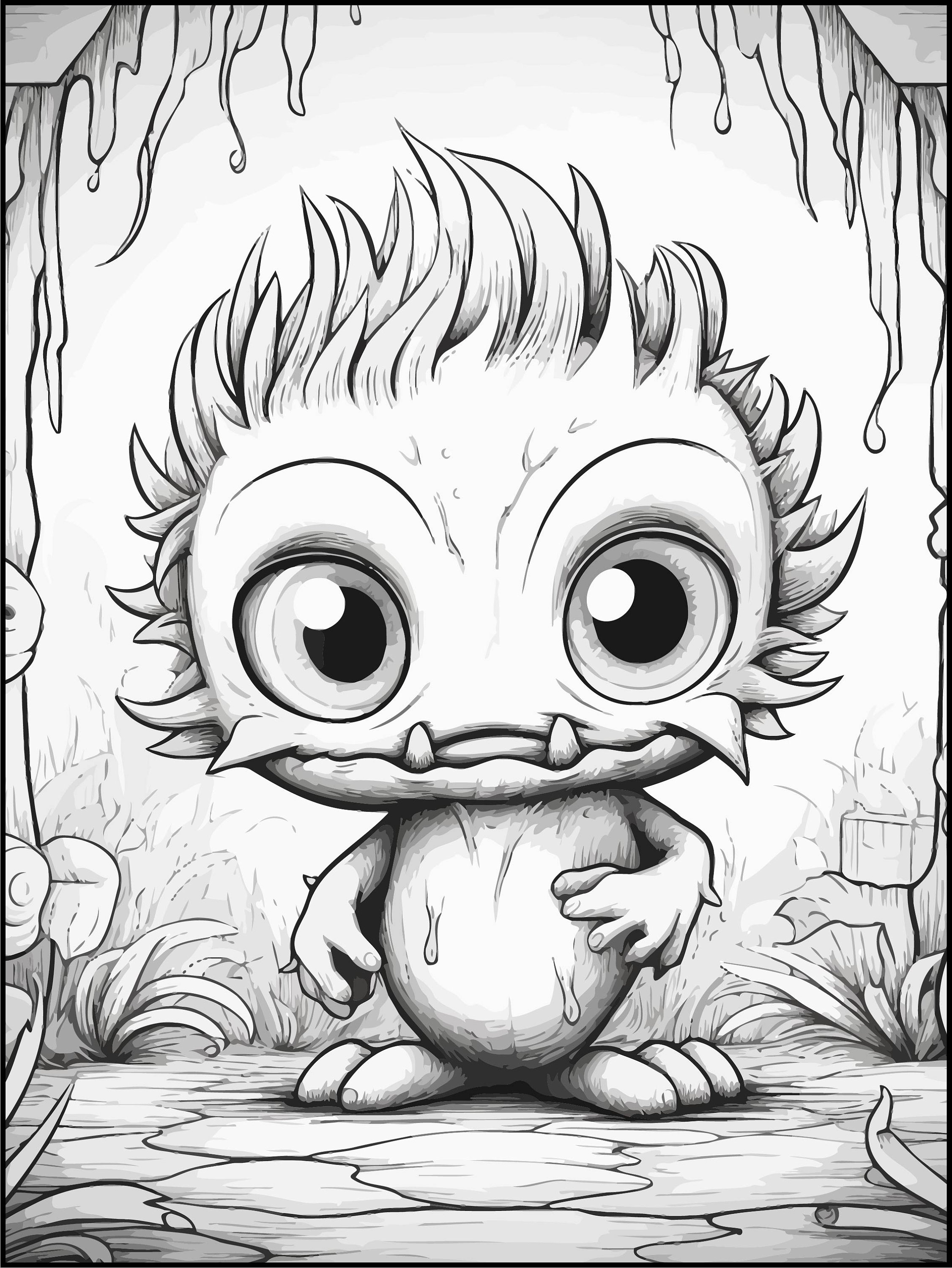 Spooky Fun: Adorable Creepy Monsters Coloring Pages Printable Activity ...