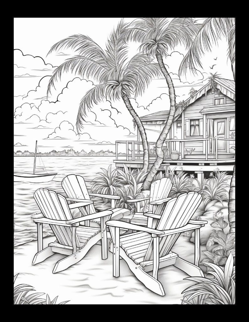 Summer Beach Scenes Coloring Pages: 100 Printable Digital Art - Etsy