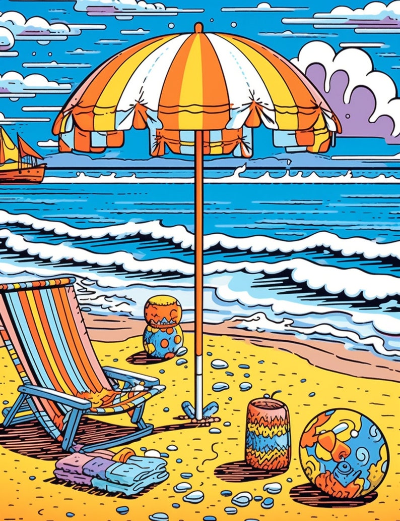 Summer Beach Scenes Coloring Pages: 100 Printable Digital Art - Etsy