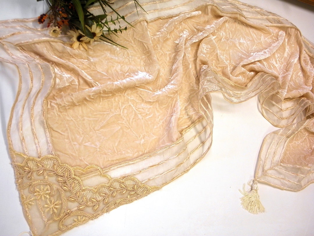Velvet Table Runner High End Ecrue Silk Velvet Lace Long Table Cloth ...