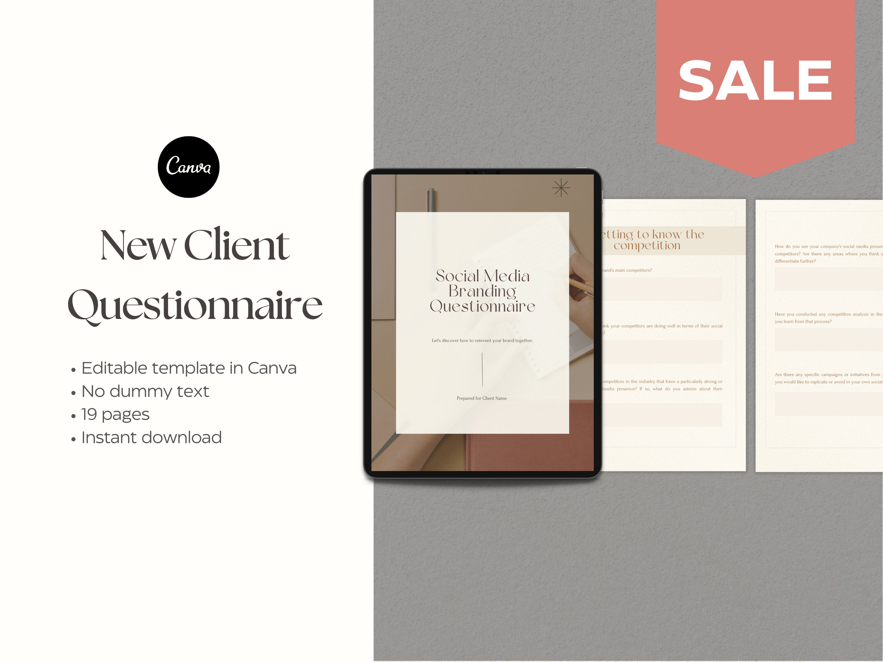 New Client Questionnaire Template | Canva Template | Client Onboarding ...