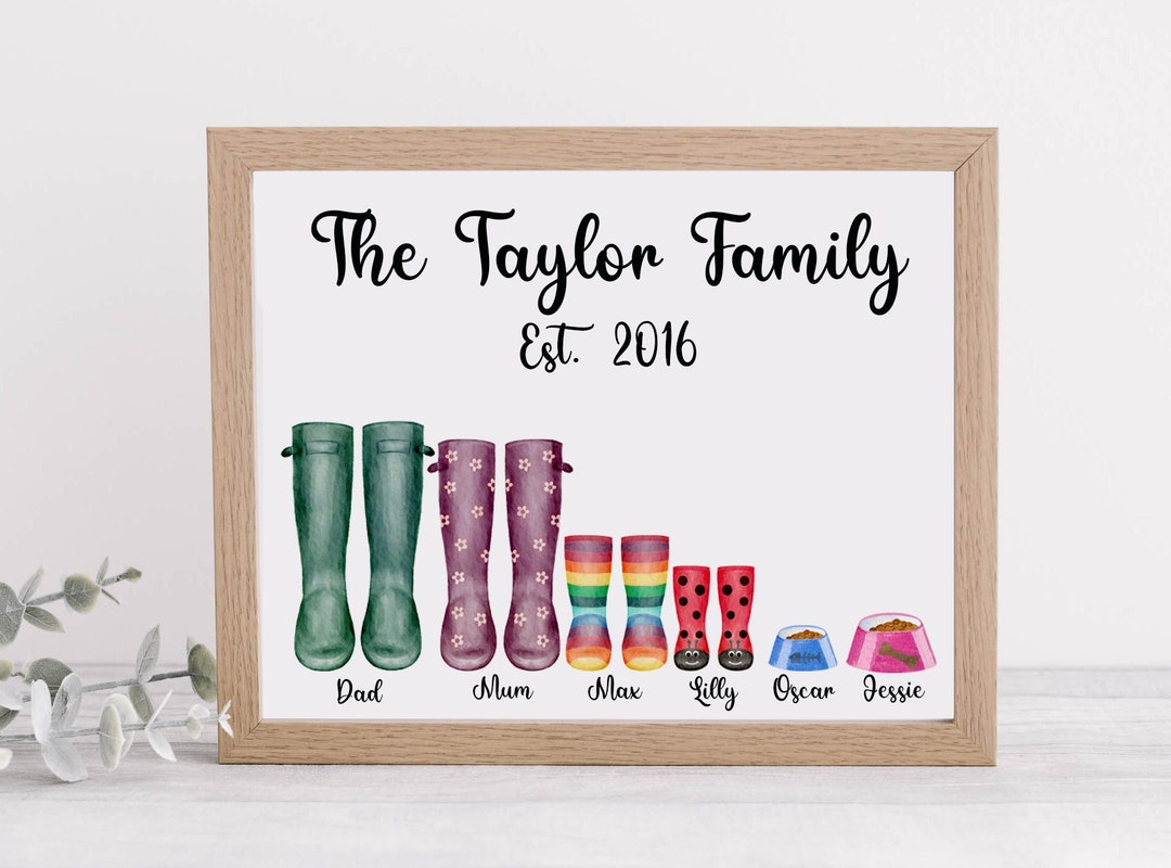 Personalised Family Couple Image With Pets Welly Boots Wellies Coats ...