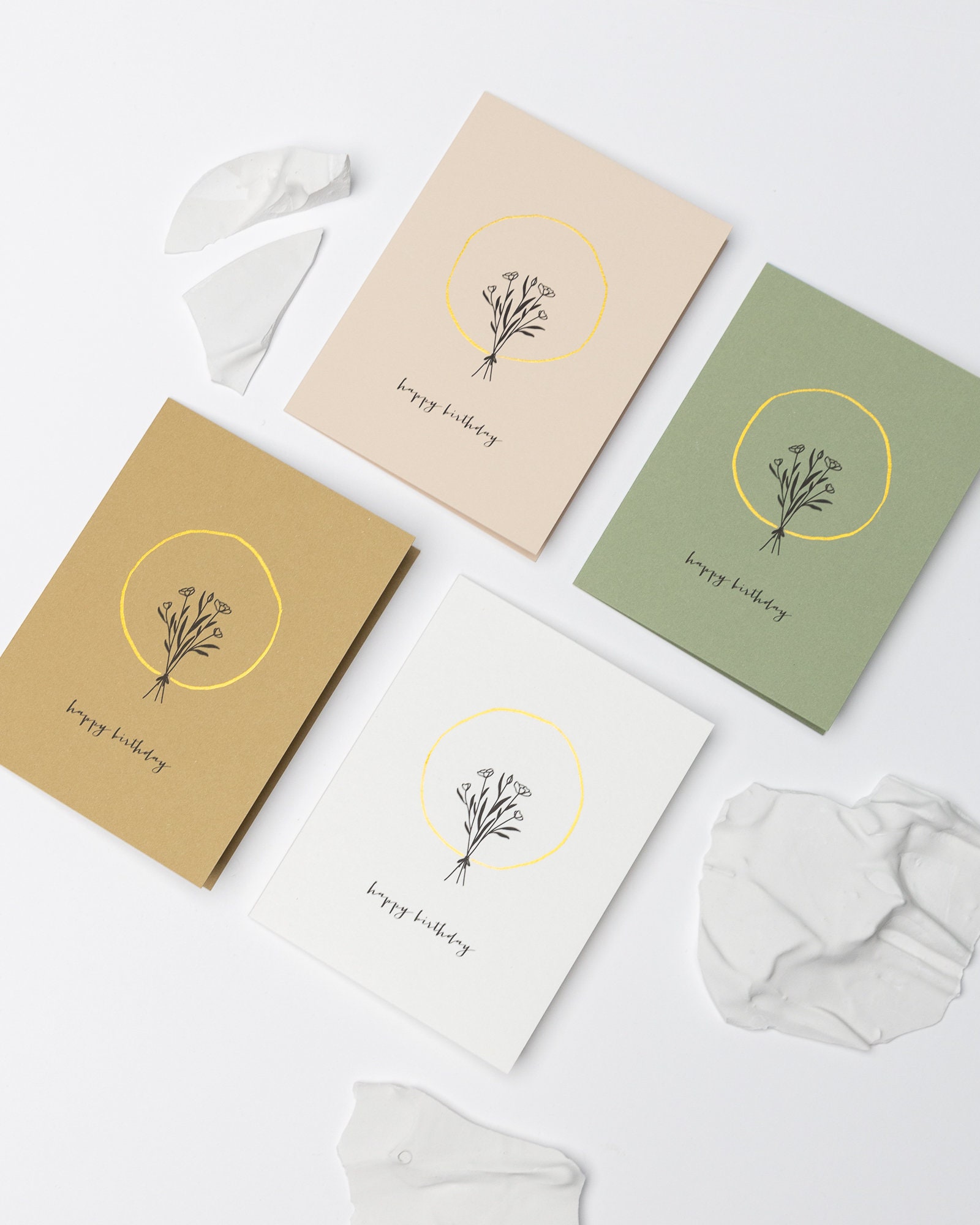 Set of 4 | Handmade Happy Birthday Card, Gold Metallic Watercolour ...