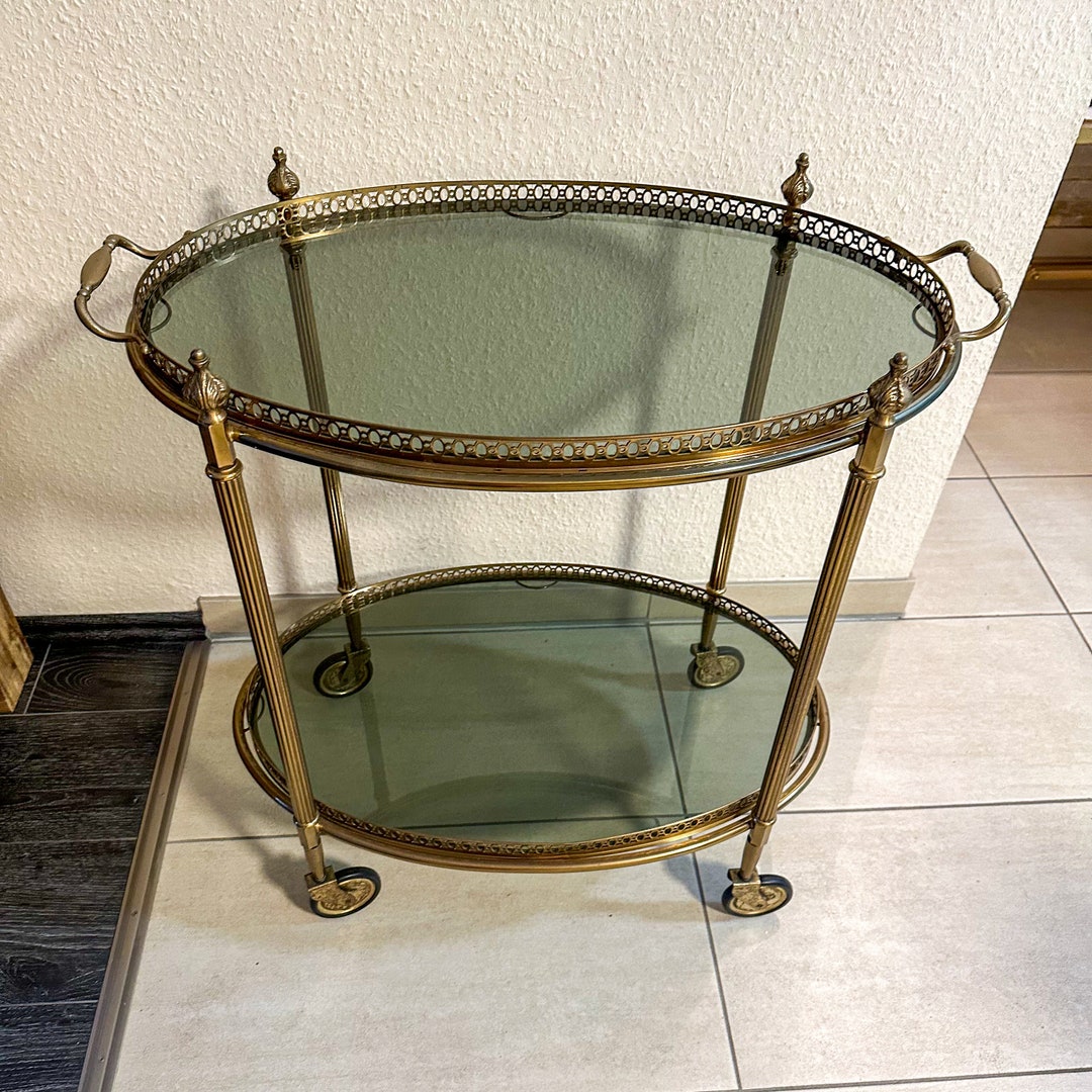 Luxury Serving Trolley Brass With Glass Plates Bar Trolley Hollywood ...
