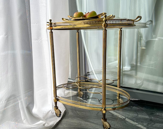 Vintage Serving Cart Brass | French Bar Cart | Removable Tray | Louis ...