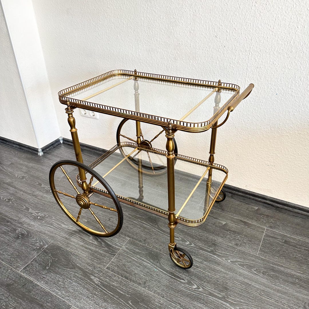 Luxury Serving Trolley With Glass Tops Brass French Bar Cart Hollywood ...