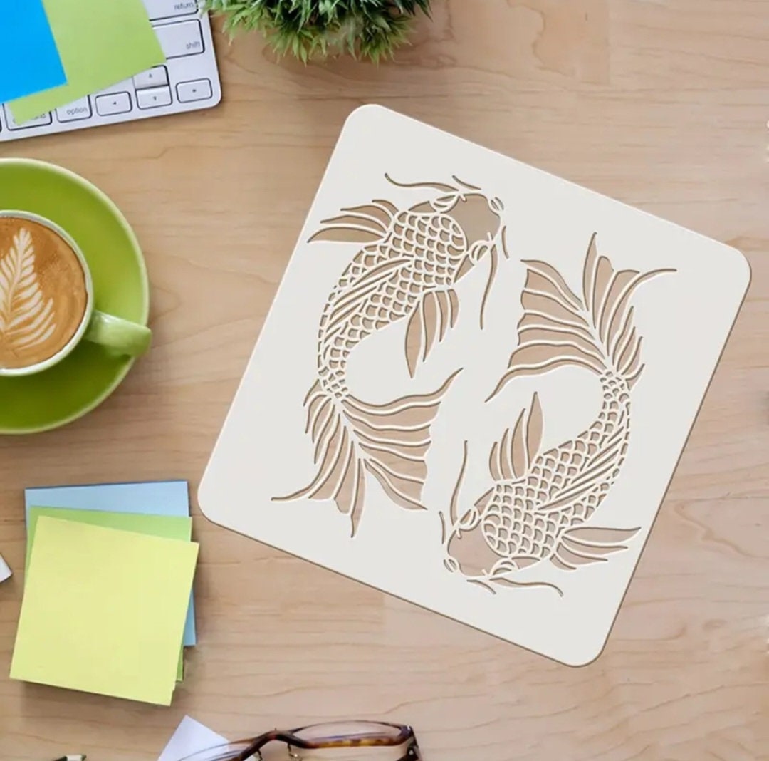 Harmony of Koi Carps Stencil Express Your Creativity With Aquatic - Etsy