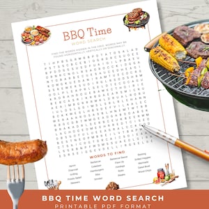 BBQ Word Search, Printable Barbecue Word Puzzle Game for Adults, BBQ ...