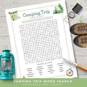 Camping Word Search, Camp Trip Puzzle Game, Summer Activities ...