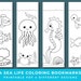 Sea Life Coloring Bookmarks, Ocean Printable Bookmarks to Color In ...