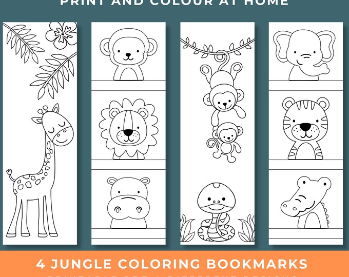 Safari Coloring Bookmarks for Kids, Animal Coloring Bookmarks, Safari ...