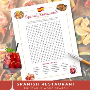 Spanish Food Word Search, Tapas Night Games, Printable Puzzle Game ...