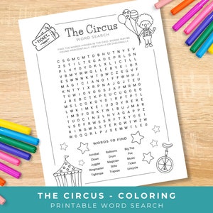 Circus Word Search for Kids, Printable Circus Coloring Page, Circus ...