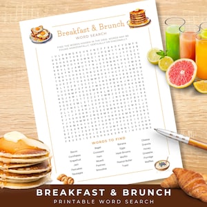 Breakfast Word Search, Brunch Printable Party Games for Adults, Sip and ...
