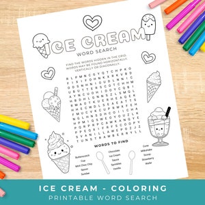 Ice Cream Word Search, Printable Coloring Word Puzzle, Ice Cream Party ...