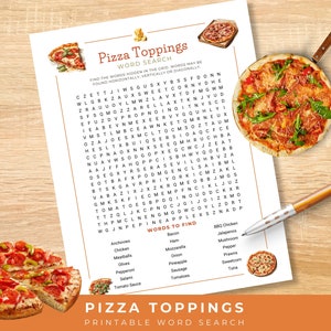 Pizza Word Search, Pizza Party Printable Game, Pizza Night Games, Food ...