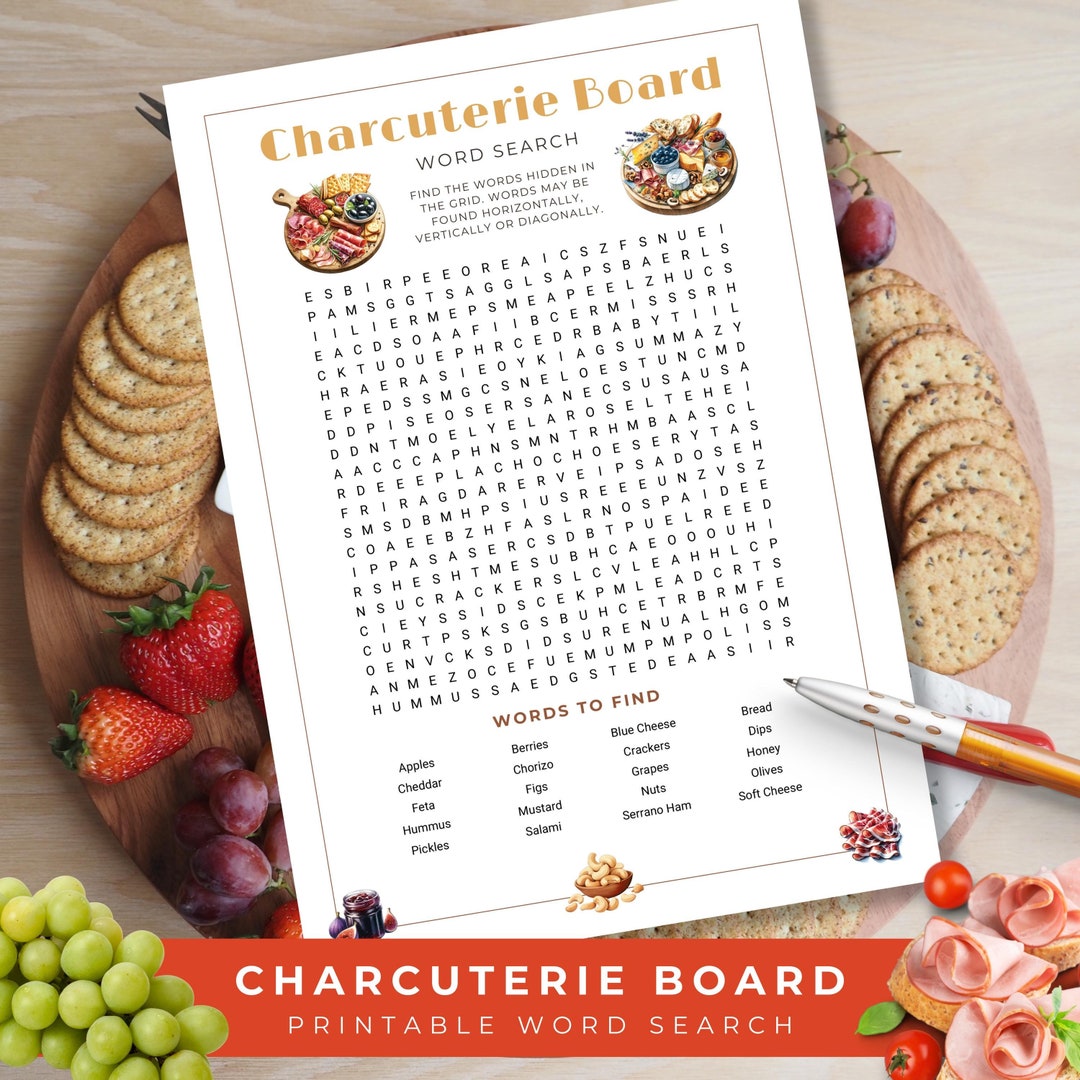 Charcuterie Board Word Search, Grazing Boards, Printable Dinner Party ...