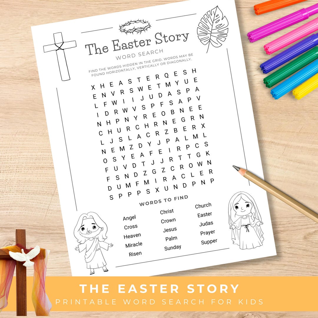 Easter Story Coloring Page, Printable Word Search for Kids, Christian ...